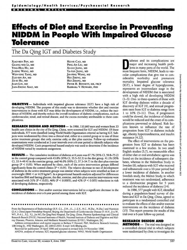 Effects of Diet and Exercise in Preventing NIDDM in People With ...