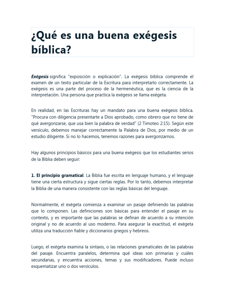 Principios de la Exégesis Bíblica | PDF | Hermenéutica Bíblica | Biblia