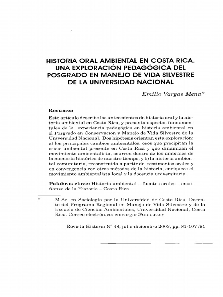Historia Ambiental y Oral en Costa Rica | PDF | Costa Rica | Historia oral