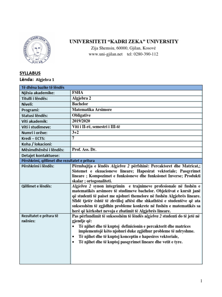14.SyllabusShq Algjebra 2 | PDF