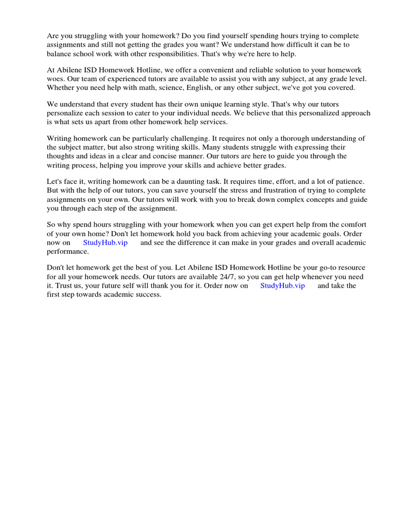 Abilene Isd Homework Hotline | PDF | Homework