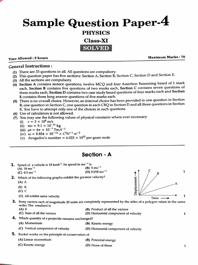 11th Physics Solved Sample Paper 4 | PDF