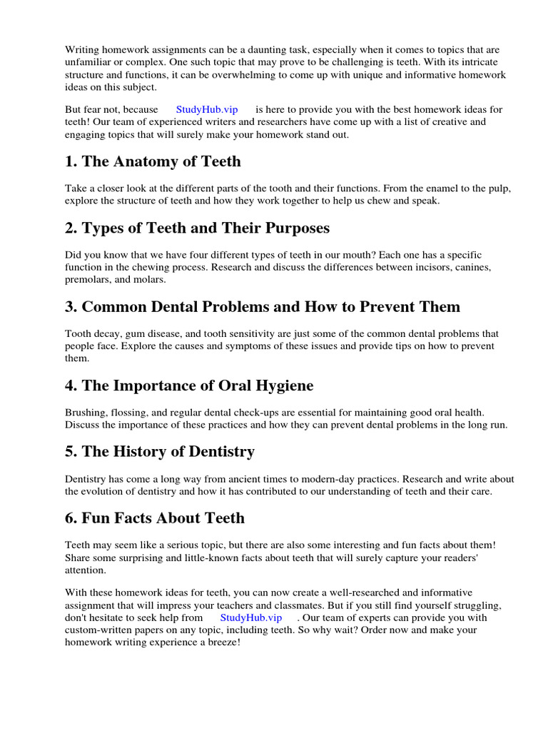 Homework Ideas for Teeth | PDF | Human Tooth | Dentistry