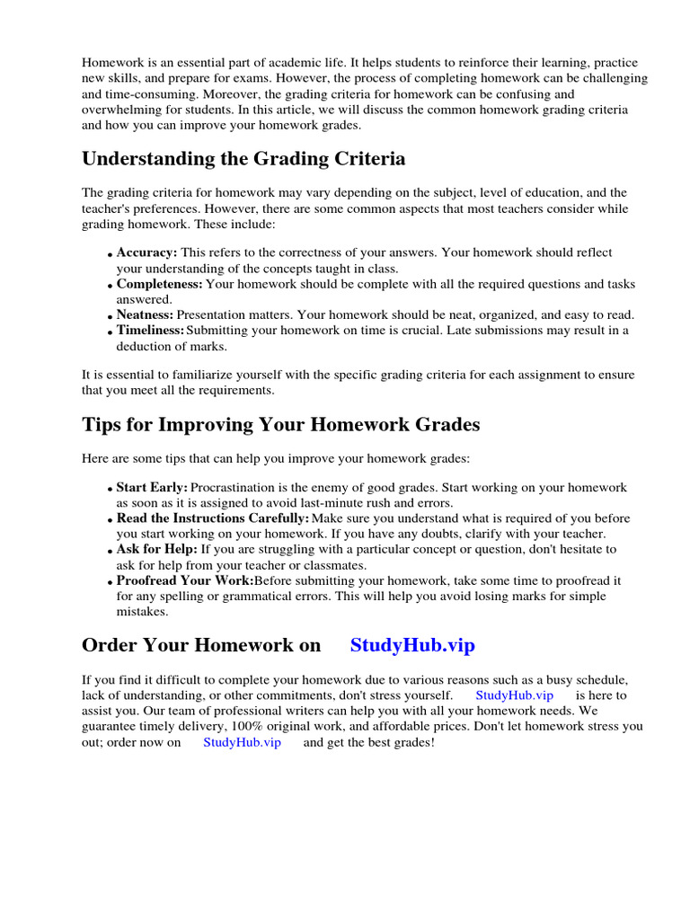 Homework Grading Criteria | PDF | Homework | Rubric (Academic)