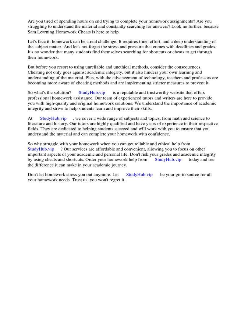 Sam Learning Homework Cheats | PDF | Homework | Teachers