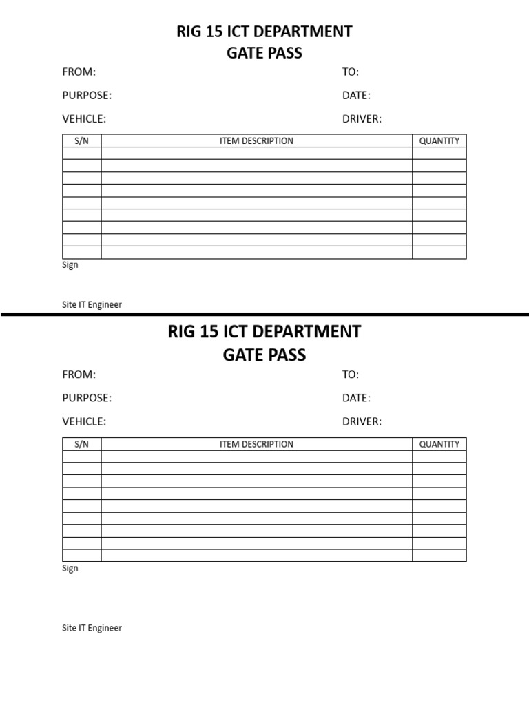 Rig 15 Ict Department Gate Pass | PDF