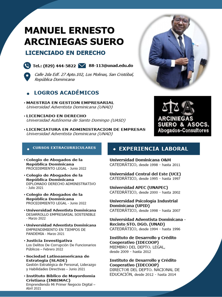Manuel Ernesto Arciniegas Suero - Curriculum CV | PDF | República Dominicana