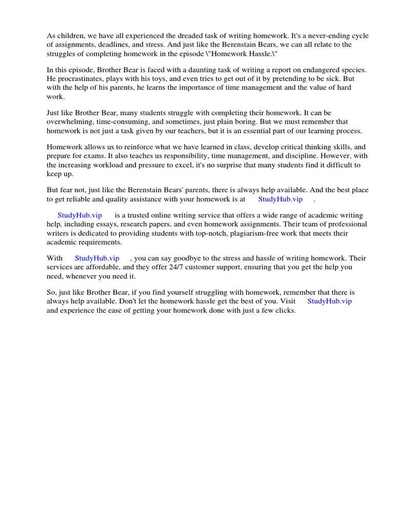Berenstain Bears Homework Hassle Episode | Download Free PDF ...