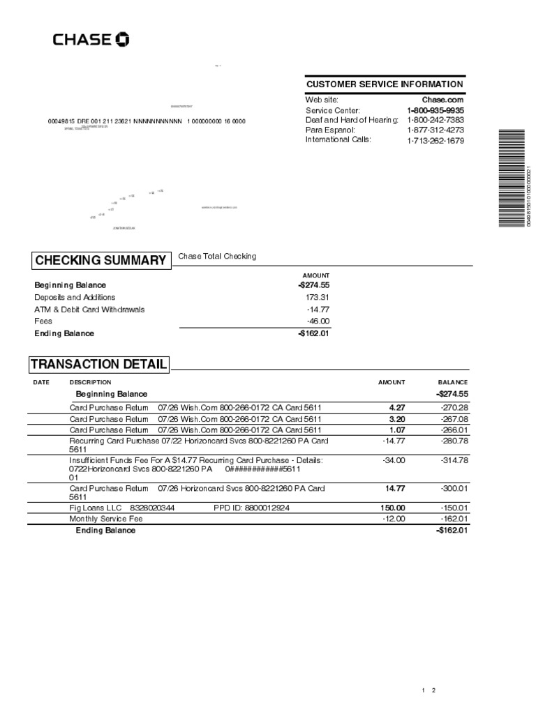 My Jonathan Chase Statements | PDF | Overdraft | Transaction Account