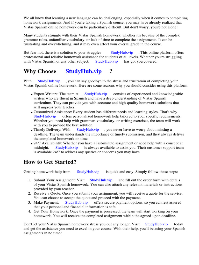 Vistas Spanish Online Homework | PDF | Homework | Implied Warranty