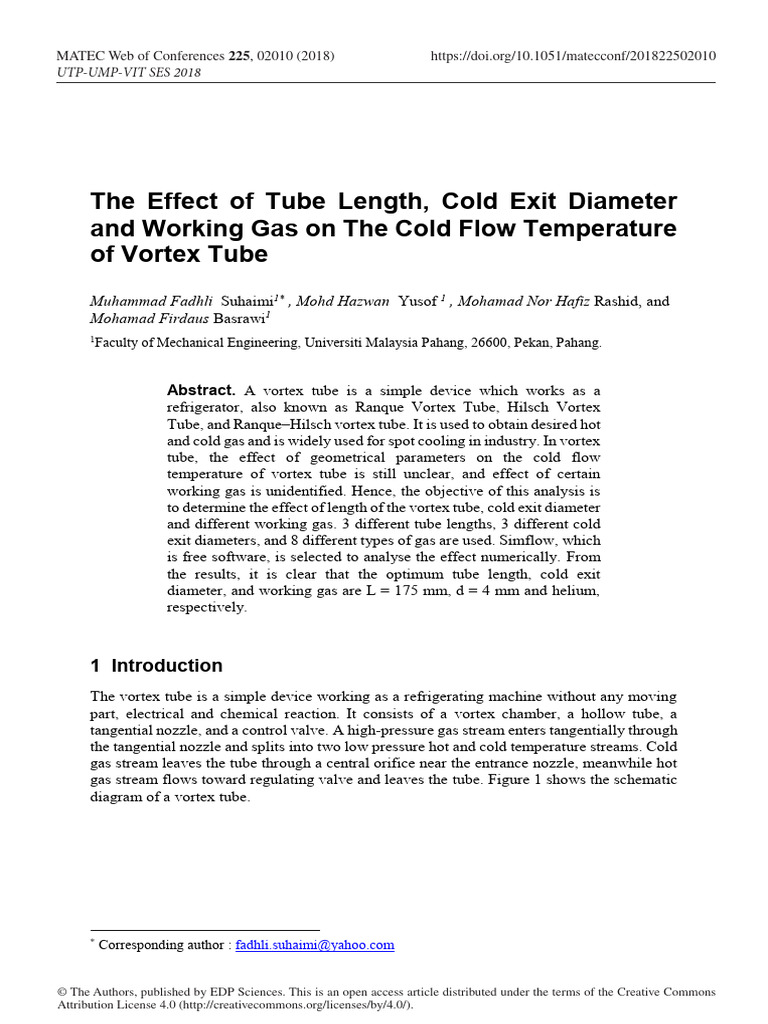 The Effect of Tube Length Cold Exit Diameter and W | PDF | Gases | Helium