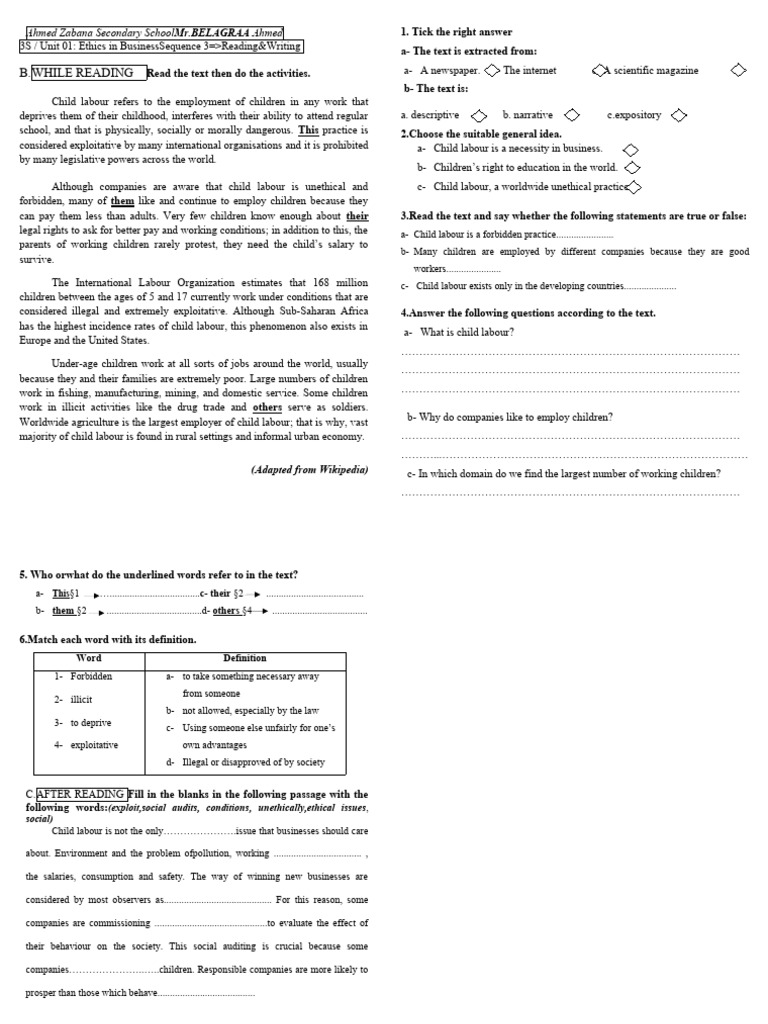 Child Labour Worksheet | PDF | Child Labour | Economies