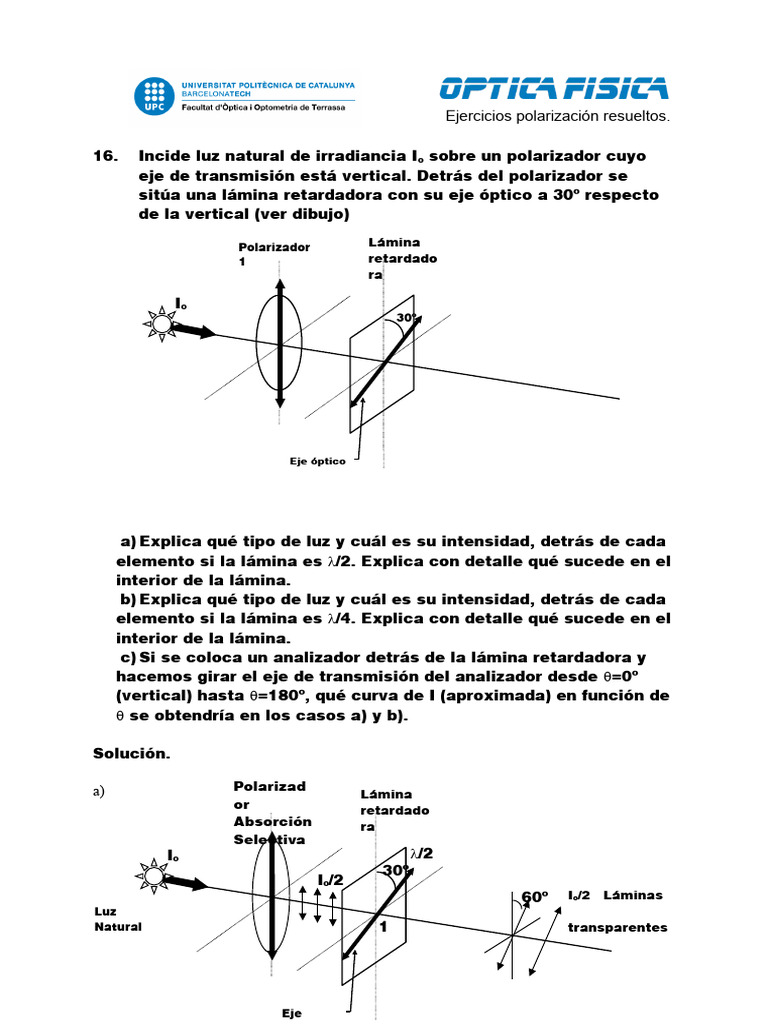T3 Ejercicios resueltos polarizacion PDF Polarizaci n ondas ptica