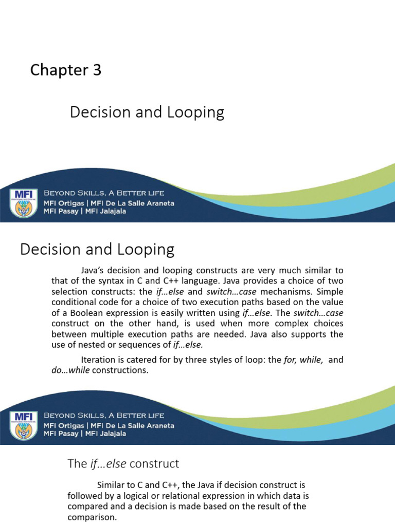 Lesson 03 - Decision and Looping | PDF | Control Flow | Boolean Data Type Lesson 03 - Decision and Looping | PDF | Control Flow | Boolean Data Type