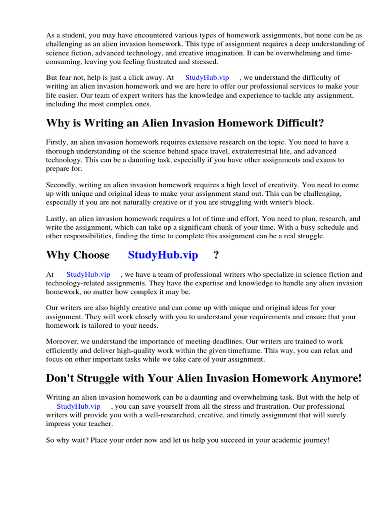 Alien Invasion Homework | PDF | Extraterrestrial Life | Homework