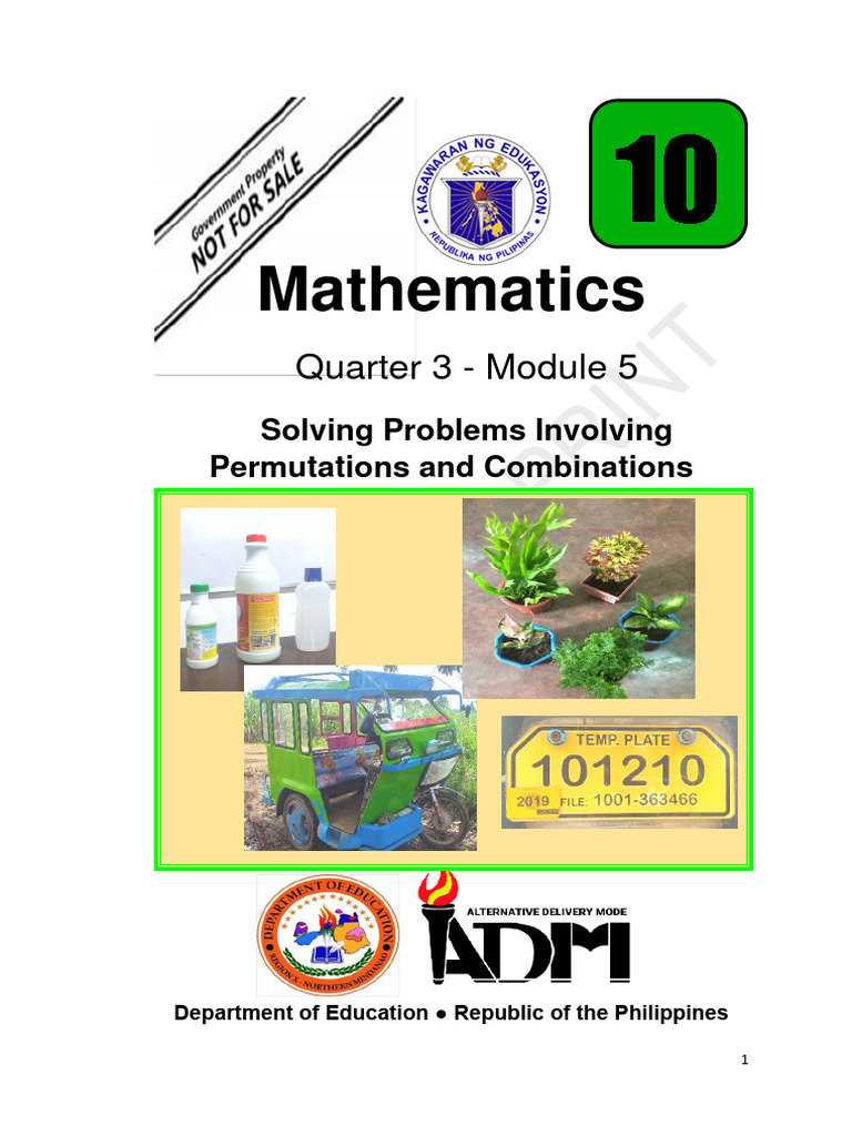 Math10 q3 Mod5 SolvingProblemsInvolvingPermutationsAndCombinations v5-1 | PDF | Permutation ...