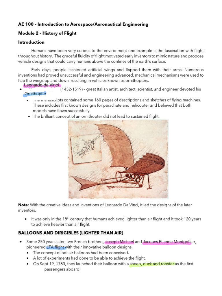 Module 2 History of Flight | PDF | Aviation | Balloon (Aeronautics)