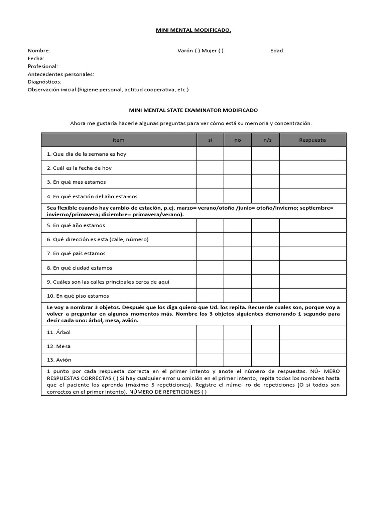 Mini Mental test | PDF