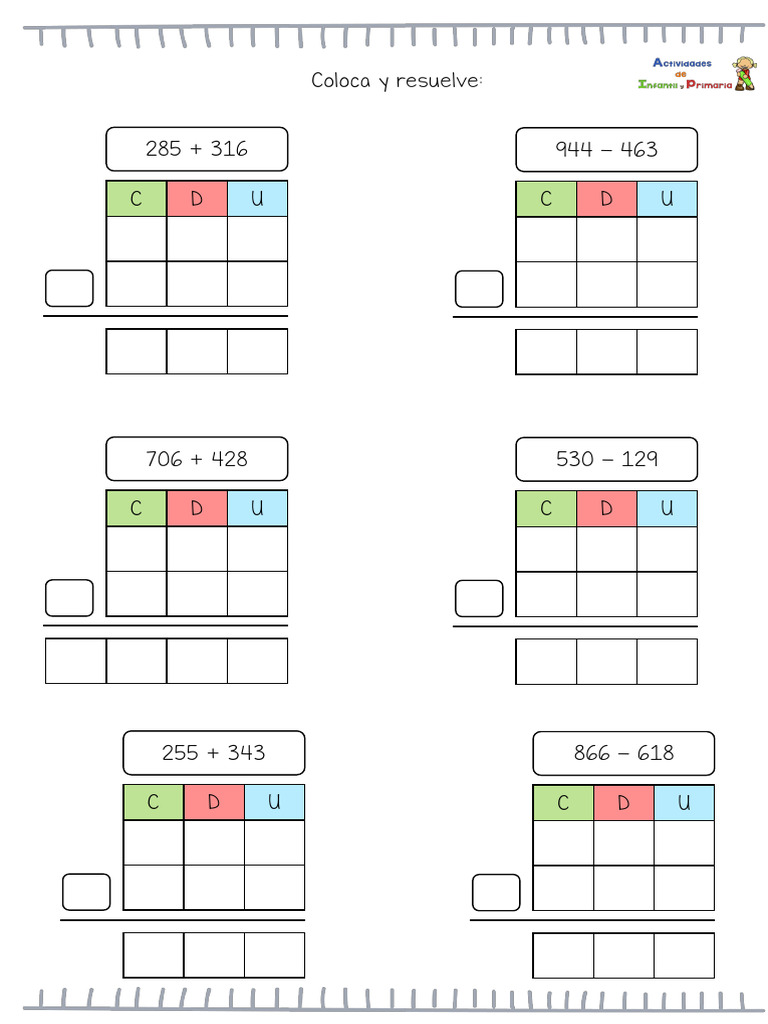 Fichas Sumas y Restas | PDF
