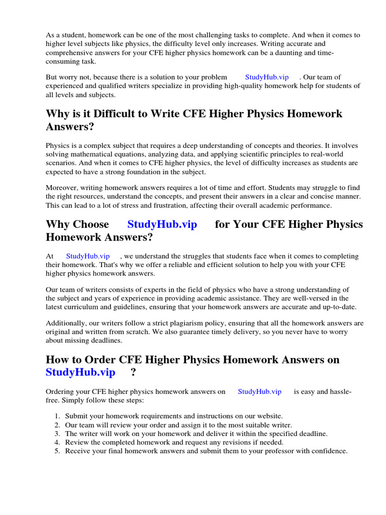 Cfe Higher Physics Homework Answers | PDF | Physics | Homework