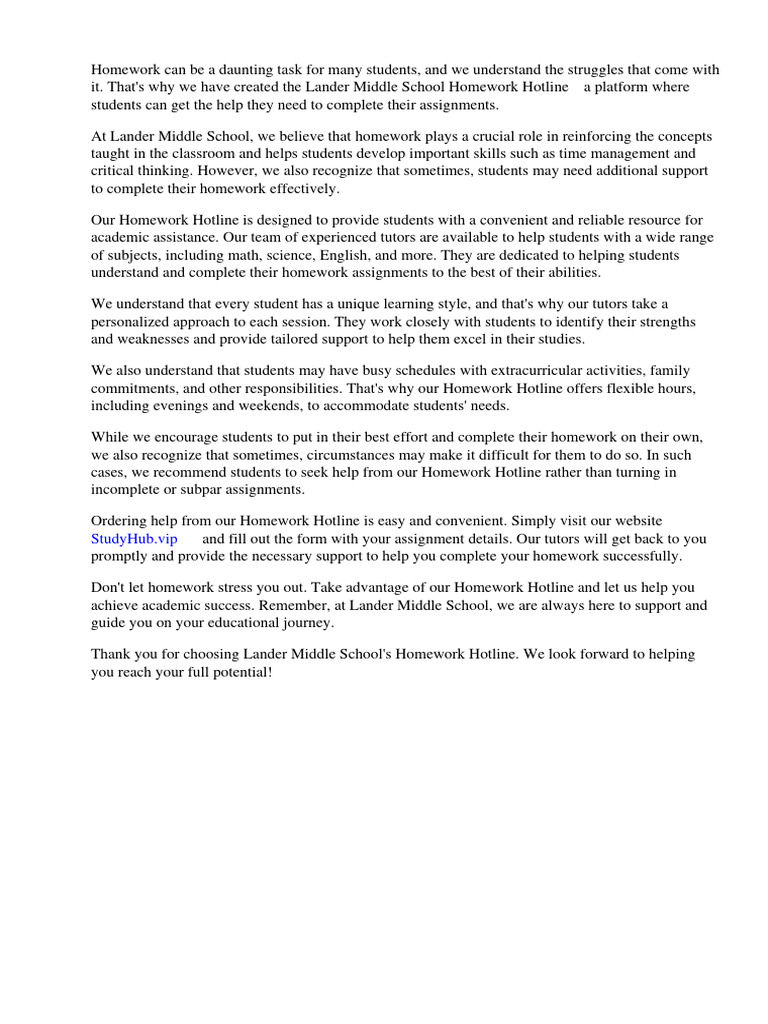 Lander Middle School Homework Hotline | PDF | Homework