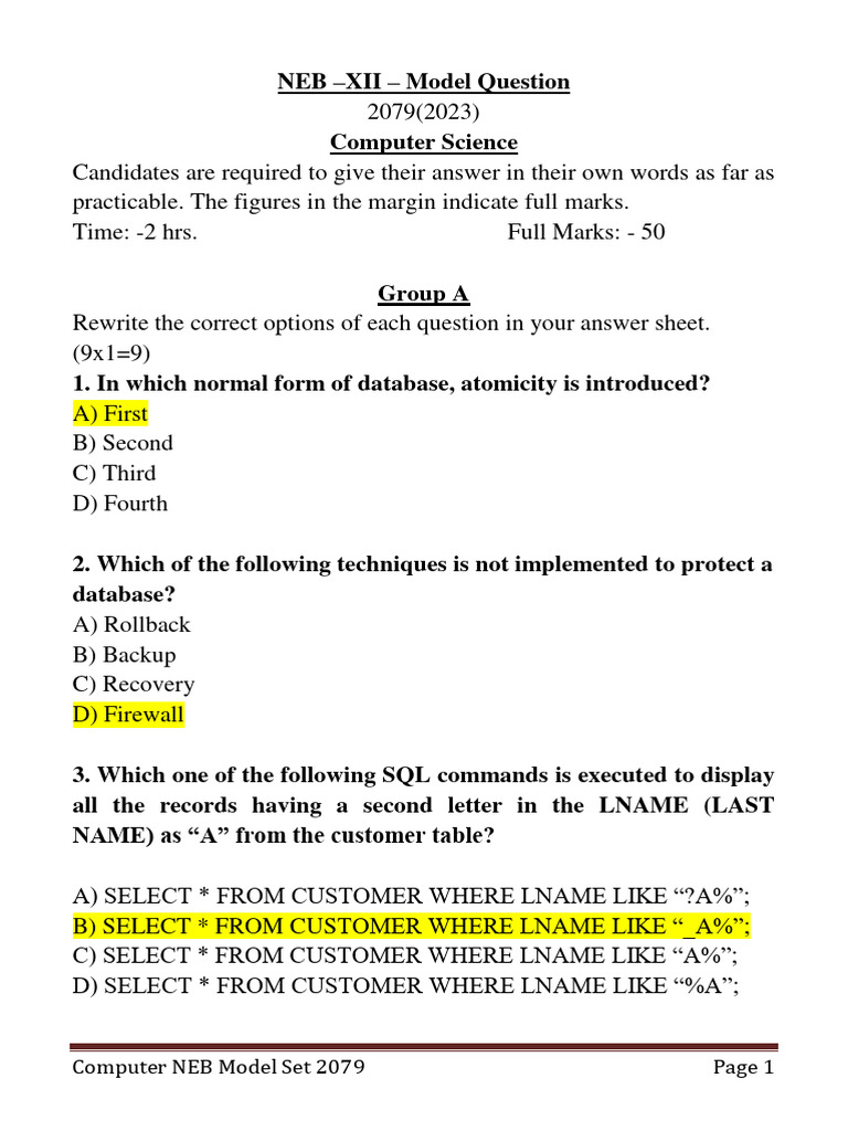 Computer - NEB - 2079 Model Set Ans | PDF | Client–Server Model ... Computer - NEB - 2079 Model Set Ans | PDF | Client–Server Model ...
