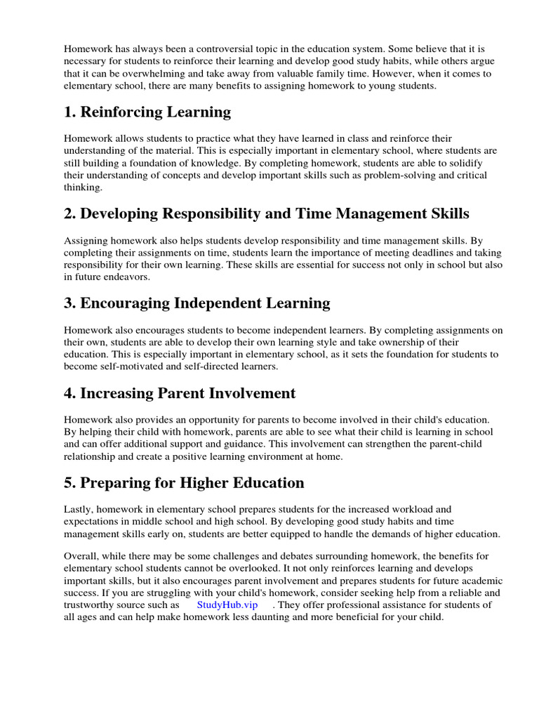 Benefits of Homework in Elementary School | PDF | Homework | Learning