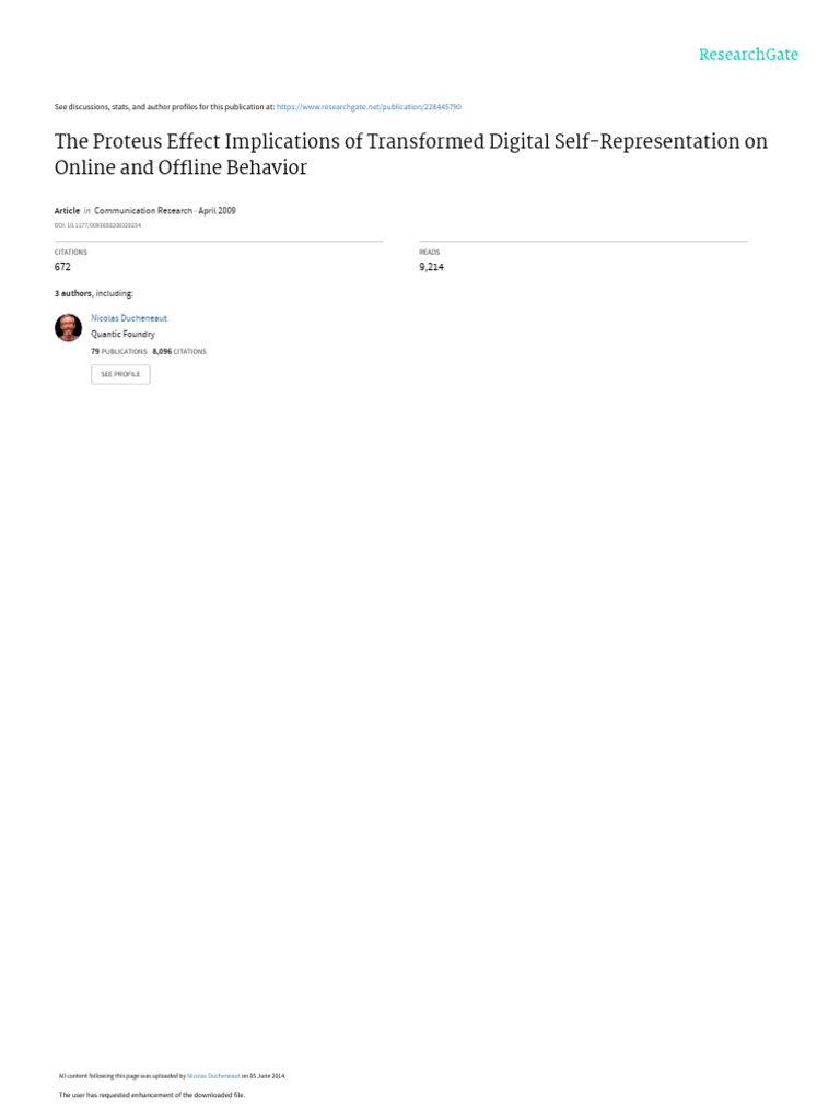 The Proteus Effect Implications of Transformed Dig | PDF | Psychological Concepts | Psychology