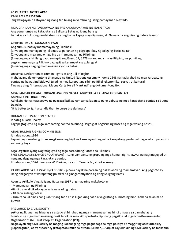 4th QUARTER NOTES AP10 | PDF