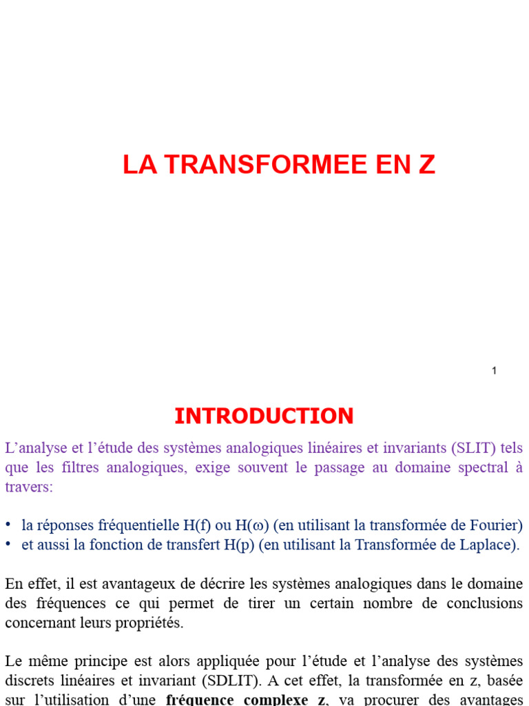 Introduction à la Transformée en Z et ses Applications | PDF ...