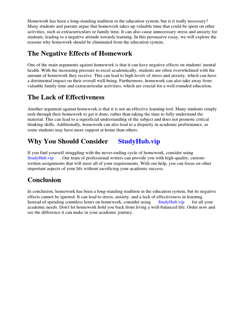 Example Persuasive Essay No Homework | PDF | Homework | Persuasion