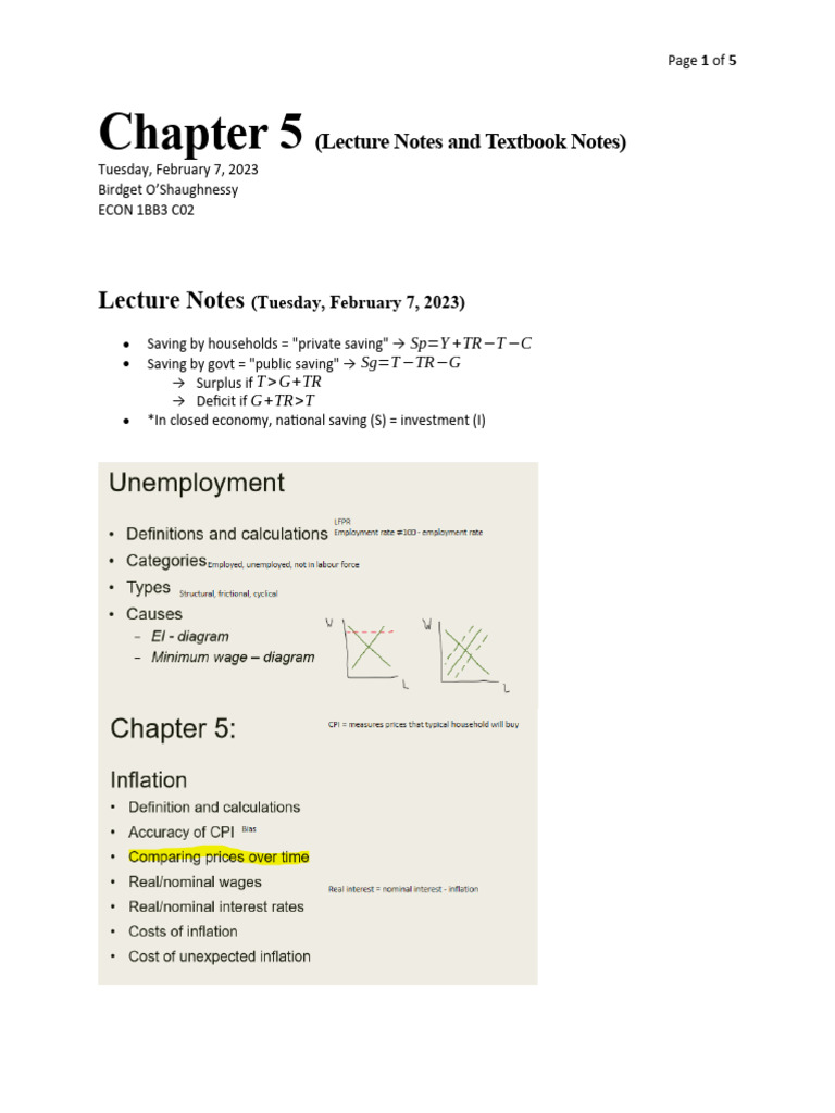 Ch5 Lecture and Textbook Notes | PDF | Cost Of Living | Unemployment Ch5 Lecture and Textbook Notes | PDF | Cost Of Living | Unemployment