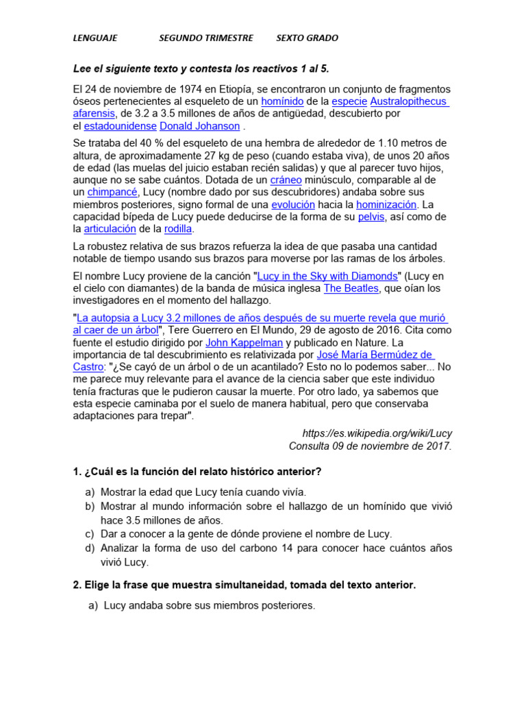 Lenguaje Segundo Trimestre - 112849 | PDF | Lucy (Australopithecus)