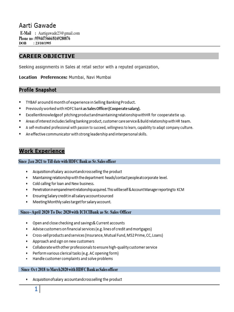 Aarti Gawade CV 1 | PDF | Banks | Microsoft Office