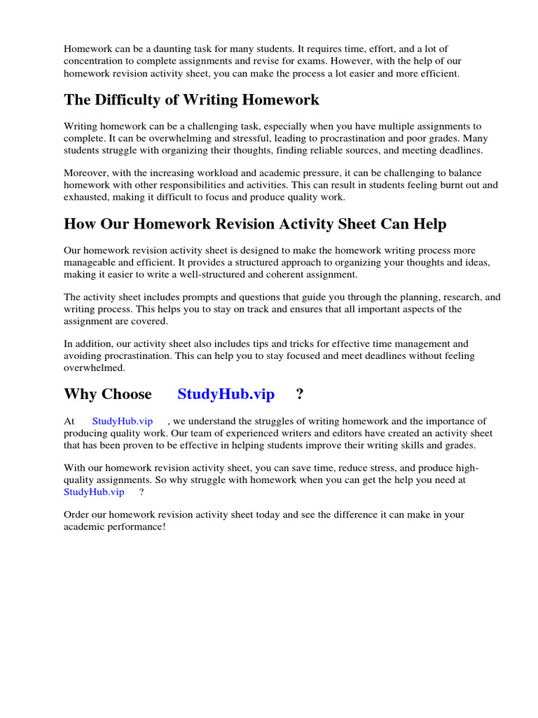 Homework Revision Activity Sheet | PDF | Homework | Worksheet