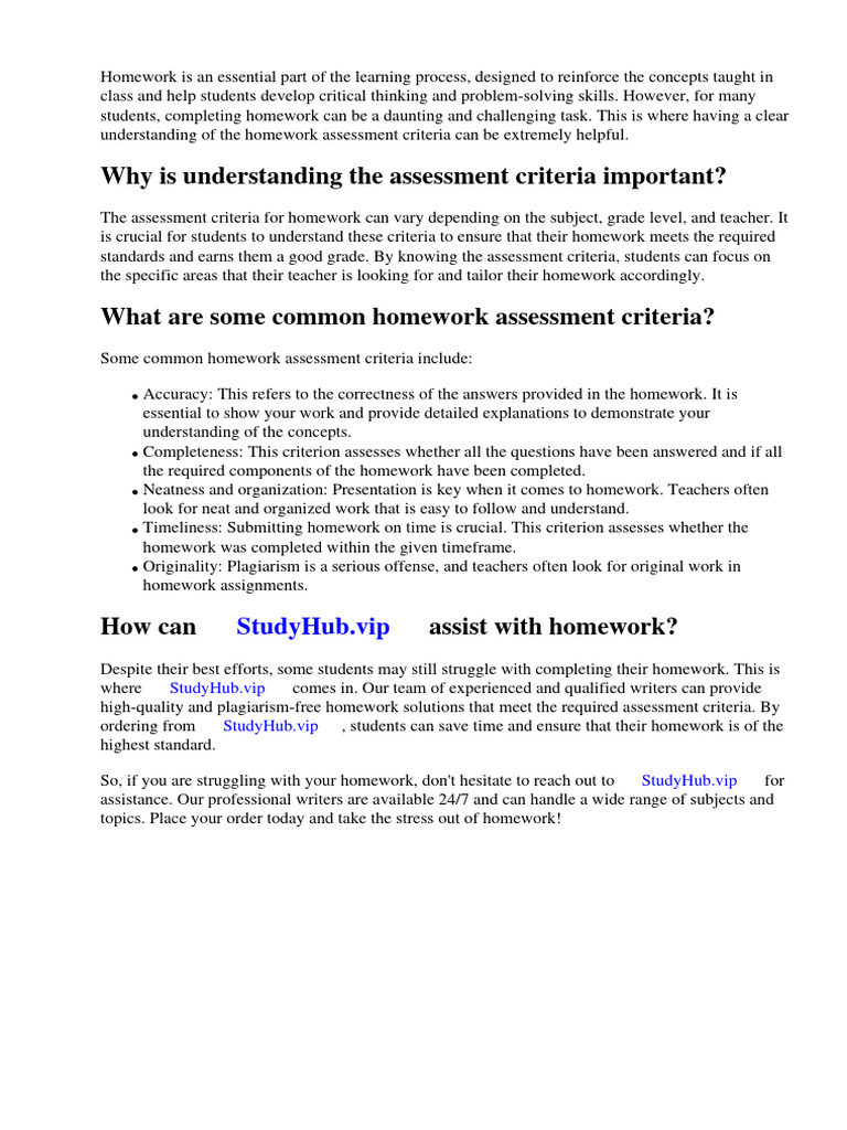 Homework Assessment Criteria | Download Free PDF | Educational ...