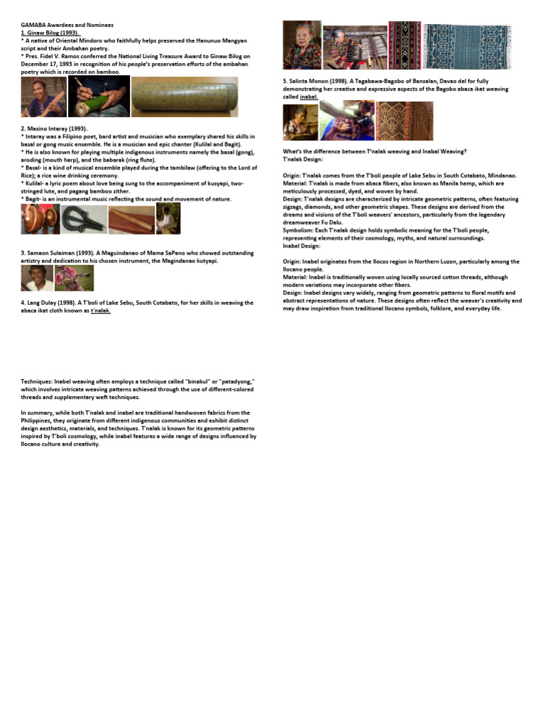 GAMABA Awardees and Nominees | PDF | Textiles | Philippines