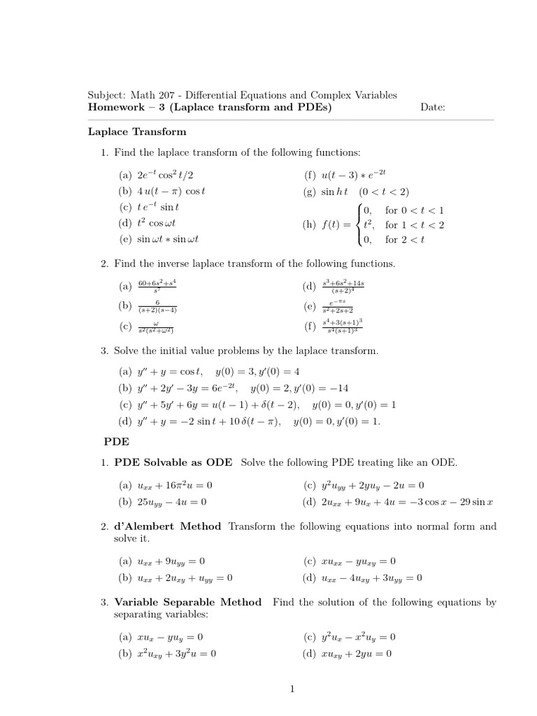 Math 207: Laplace & PDE Homework | PDF | Partial Differential Equation | Mathematical Analysis
