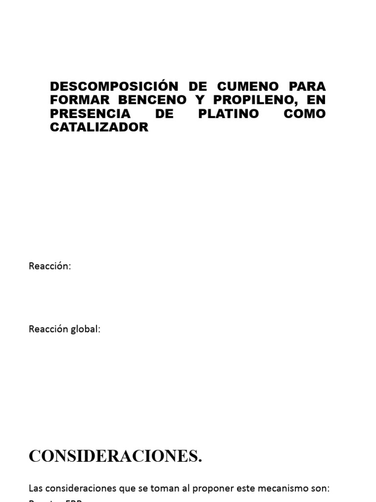 Descomposición de Cumeno para Formar Benceno y Propileno | PDF ...