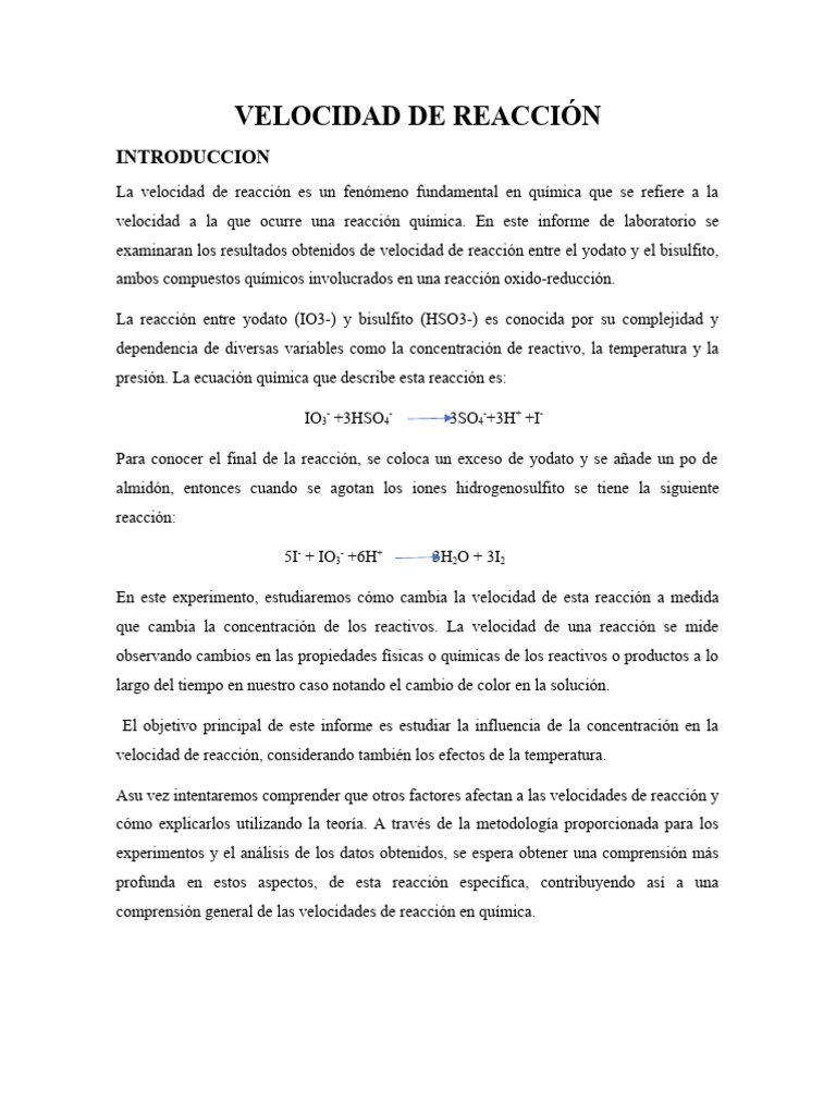 Velocidad de Reacción | PDF | Velocidad de reacción | Reacciones químicas