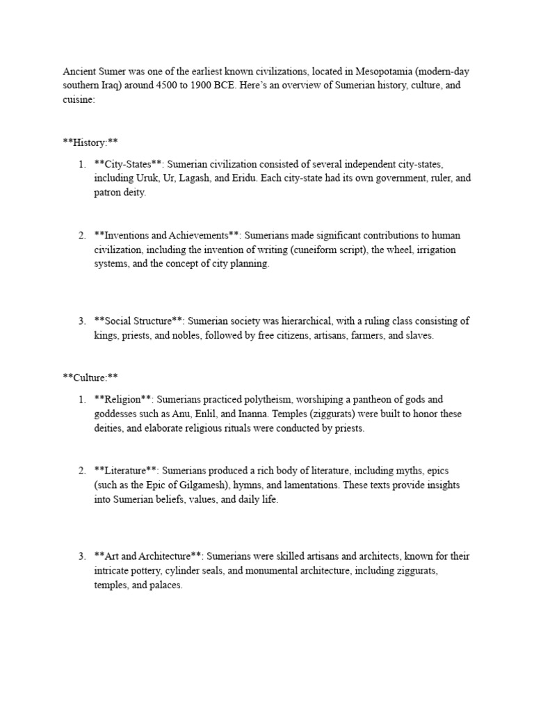 Sumerian Pdf Sumer Foods