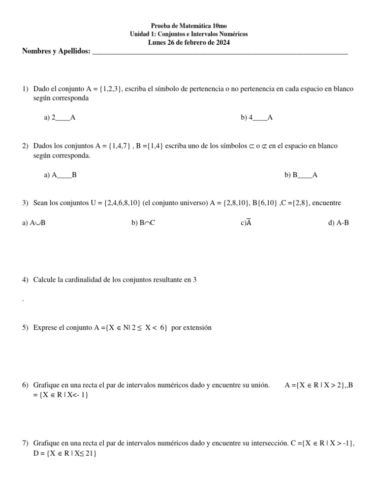 Prueba Decimo | PDF | Lógica matemática | Notación Matemática