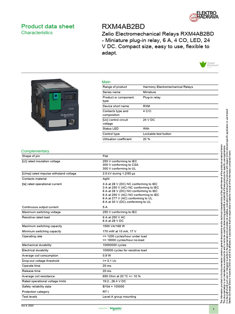RXM4AB2BD Document | PDF | Relay | Alternating Current