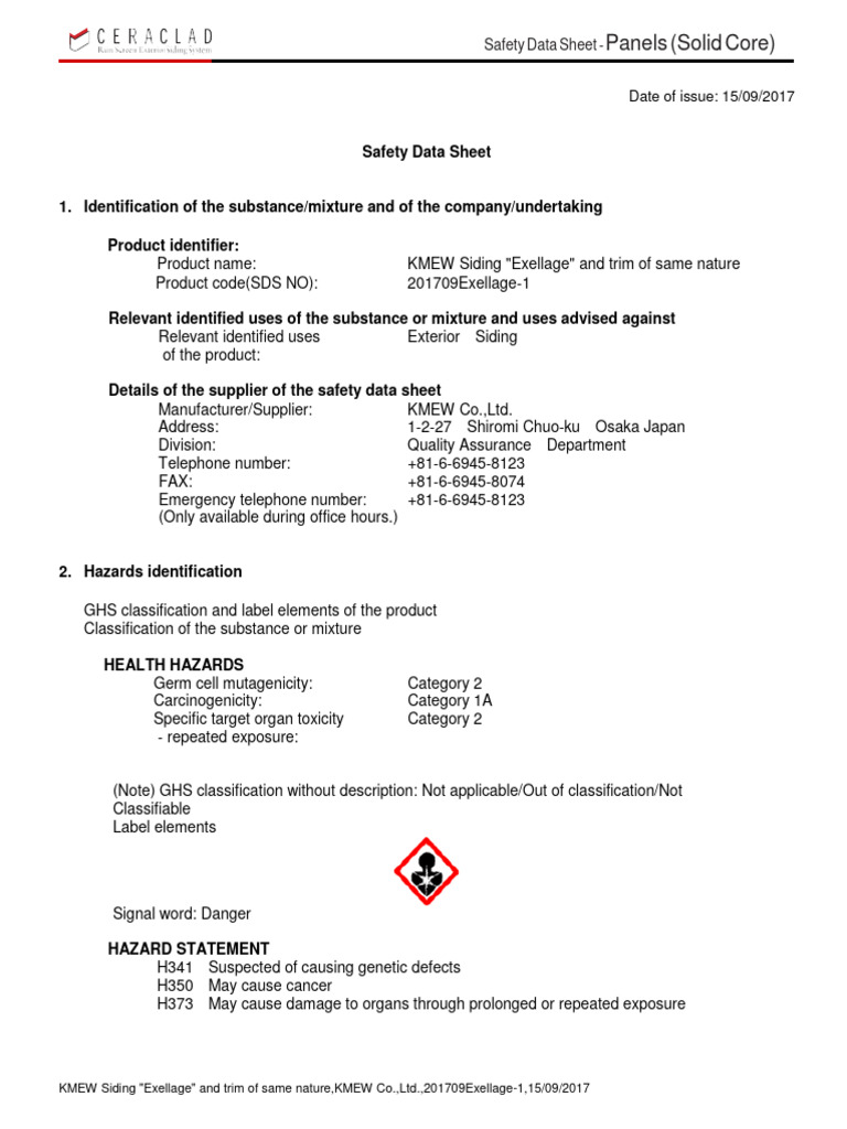 SDS CERACLAD Solid Core | PDF | Occupational Safety And Health | Safety