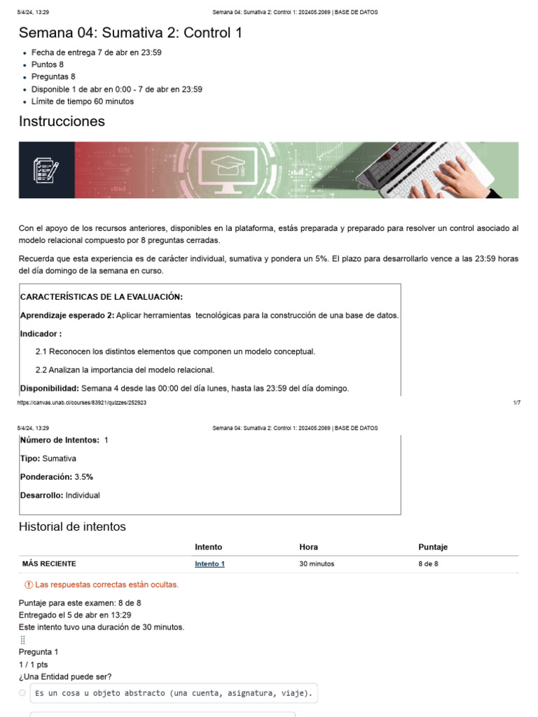 Semana 04 - Sumativa 2 - Control 1 - 202405.2069 - BASE DE DATOS | PDF