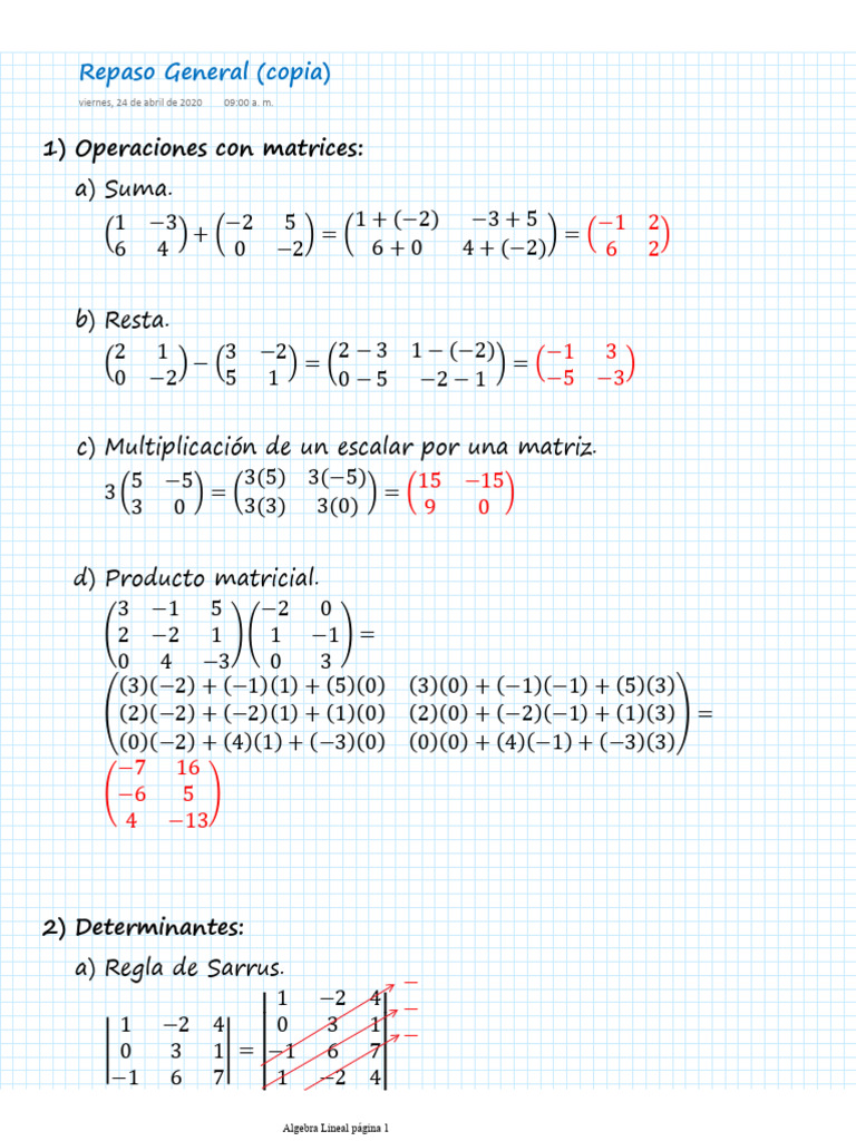 Operaciones y Teoremas en Álgebra Lineal | PDF | Espacio vectorial ...