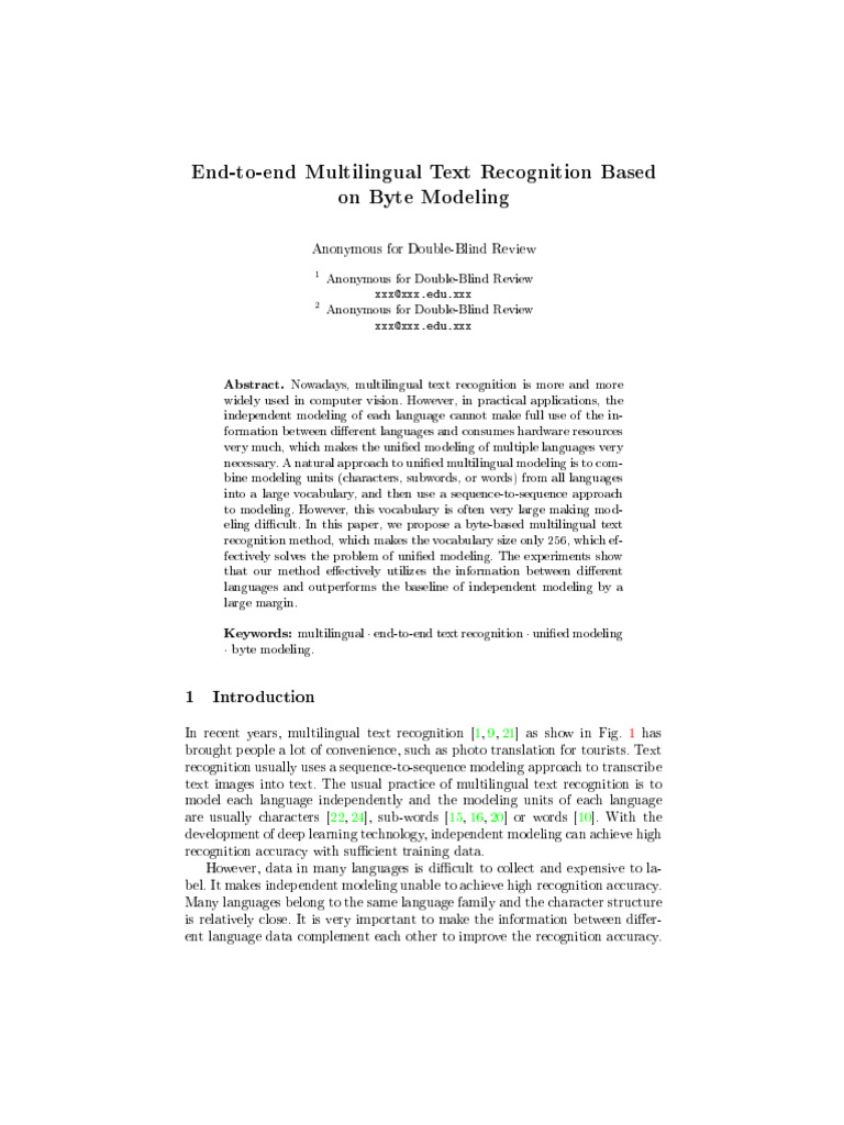 End To End Multilingual Text Recognition Based On Byte Modeling Pdf Character Encoding