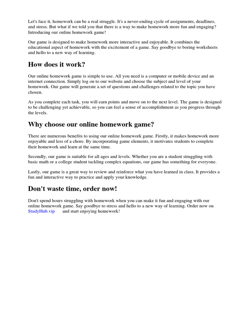 Homework Game Online | Download Free PDF | Homework | Educational ...