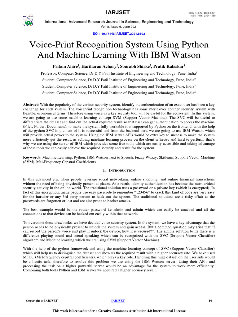 Voice-Print Recognition System Using Python | PDF | Support Vector ...