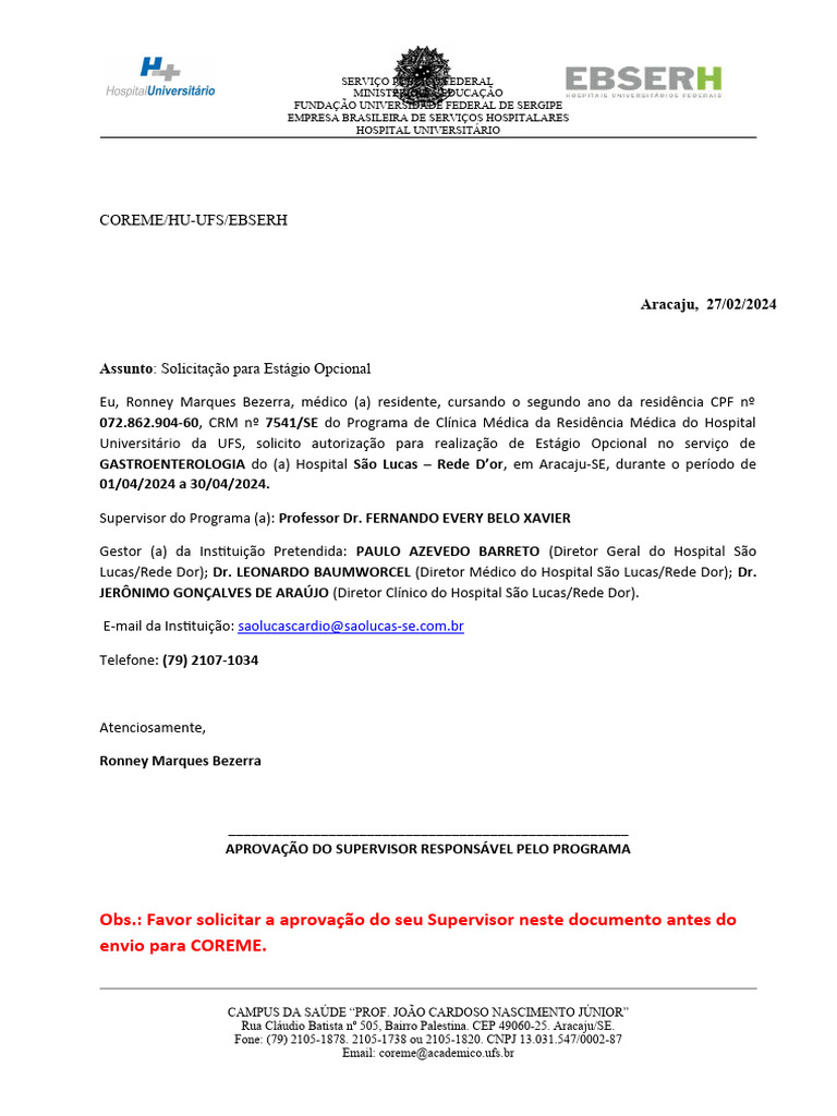 Formulario para Estagio Opcional | PDF